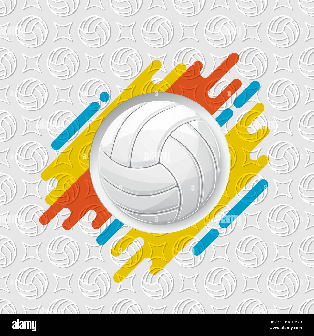 White outline volleyball symbol with shadows isolated on ball ...