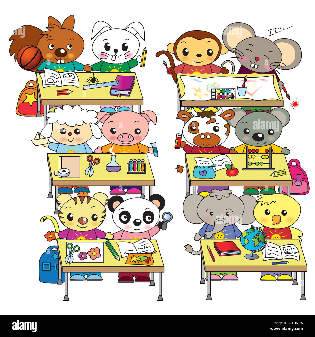 happy classroom in white blackground with animals Stock Photo - Alamy