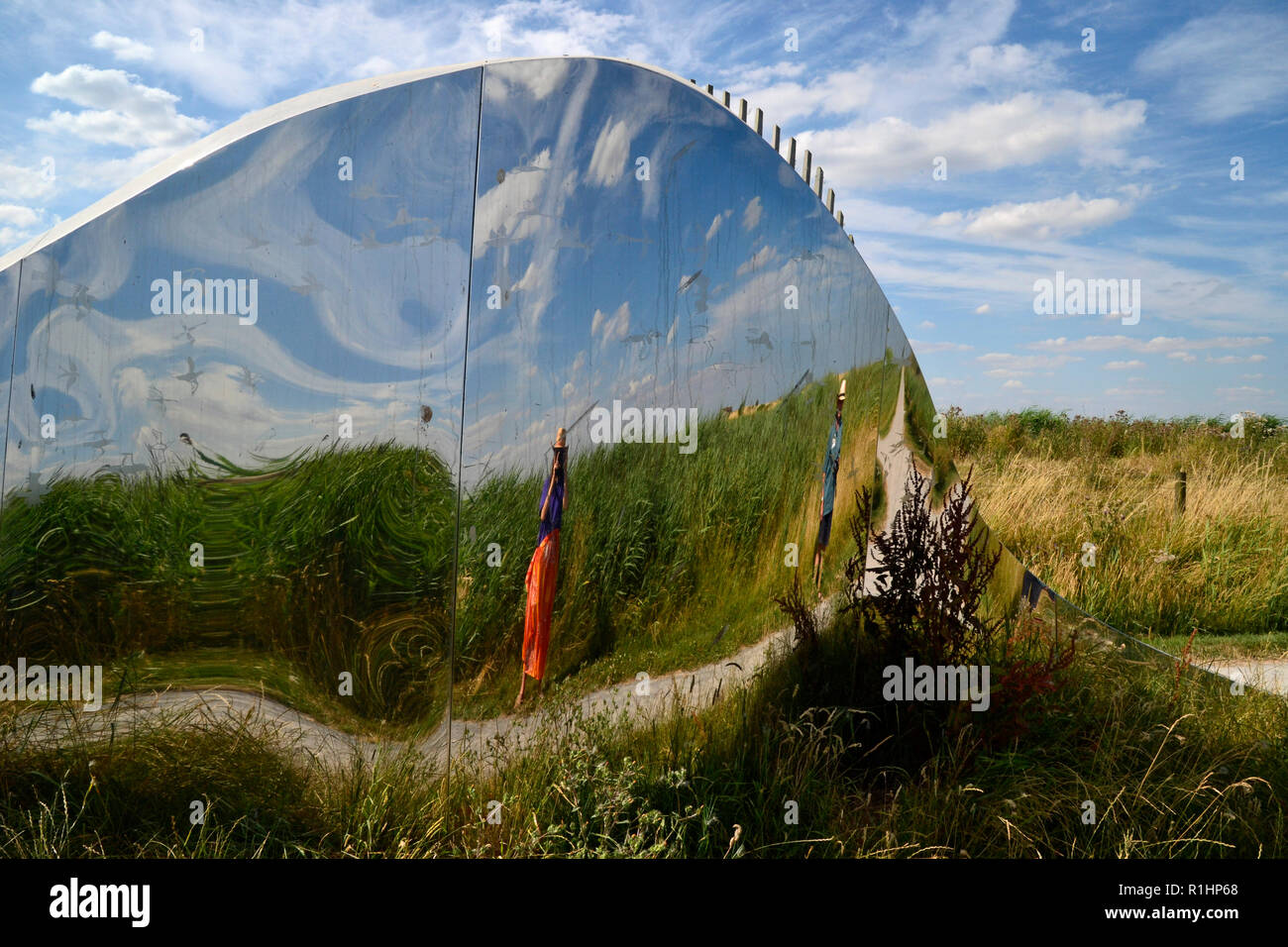 Mirror sculpture 'Reflector', at RSPB Frampton Marsh Nature Reserve ...