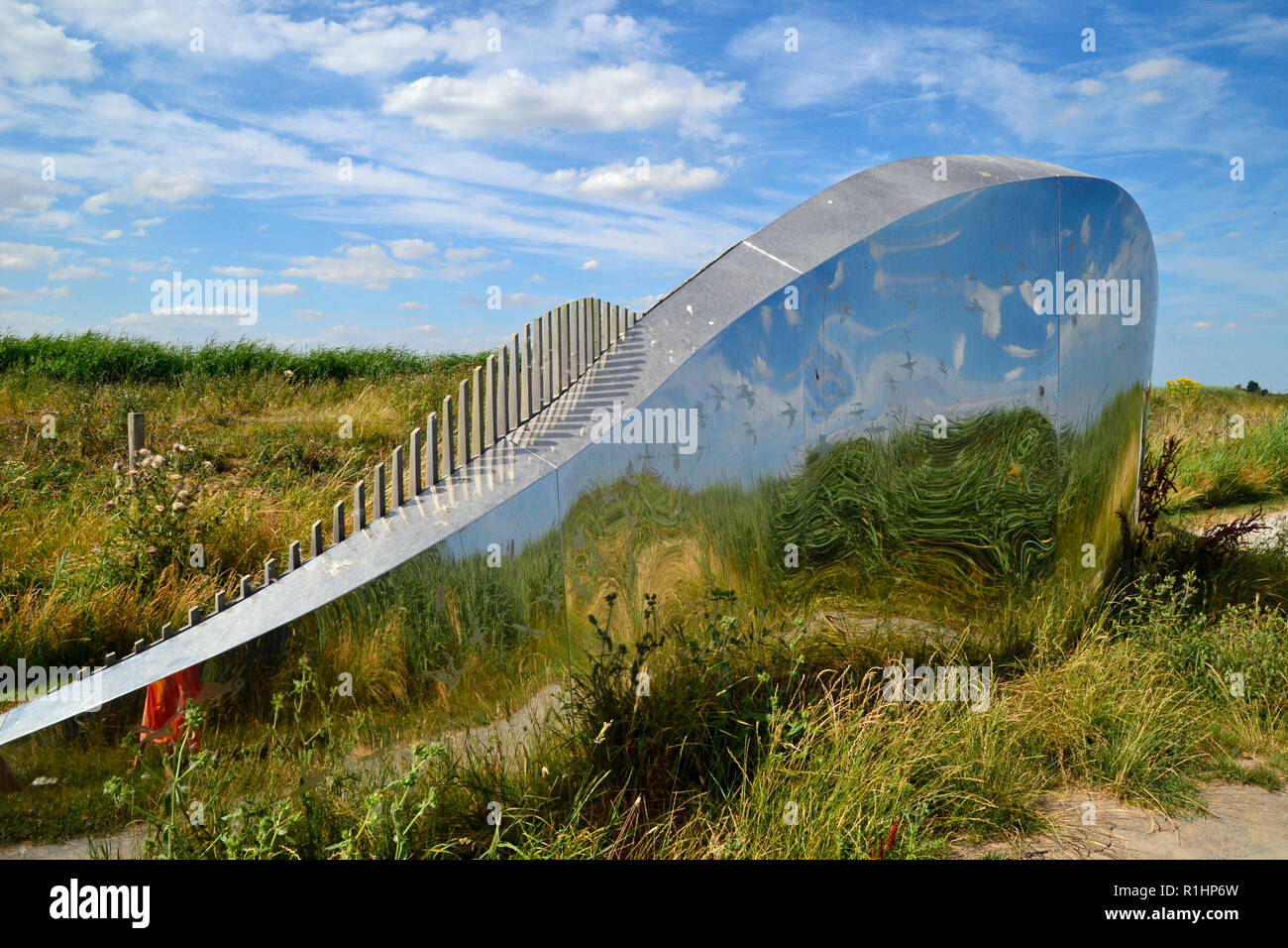 Mirror sculpture 'Reflector', at RSPB Frampton Marsh Nature Reserve ...