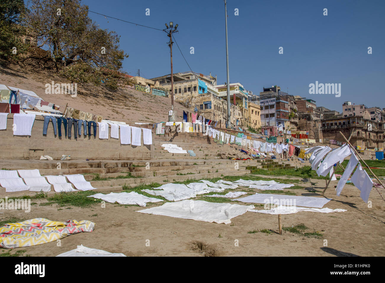 Laundry day on the Ganges river, Varanasi, Uttar Pradesh, India ...
