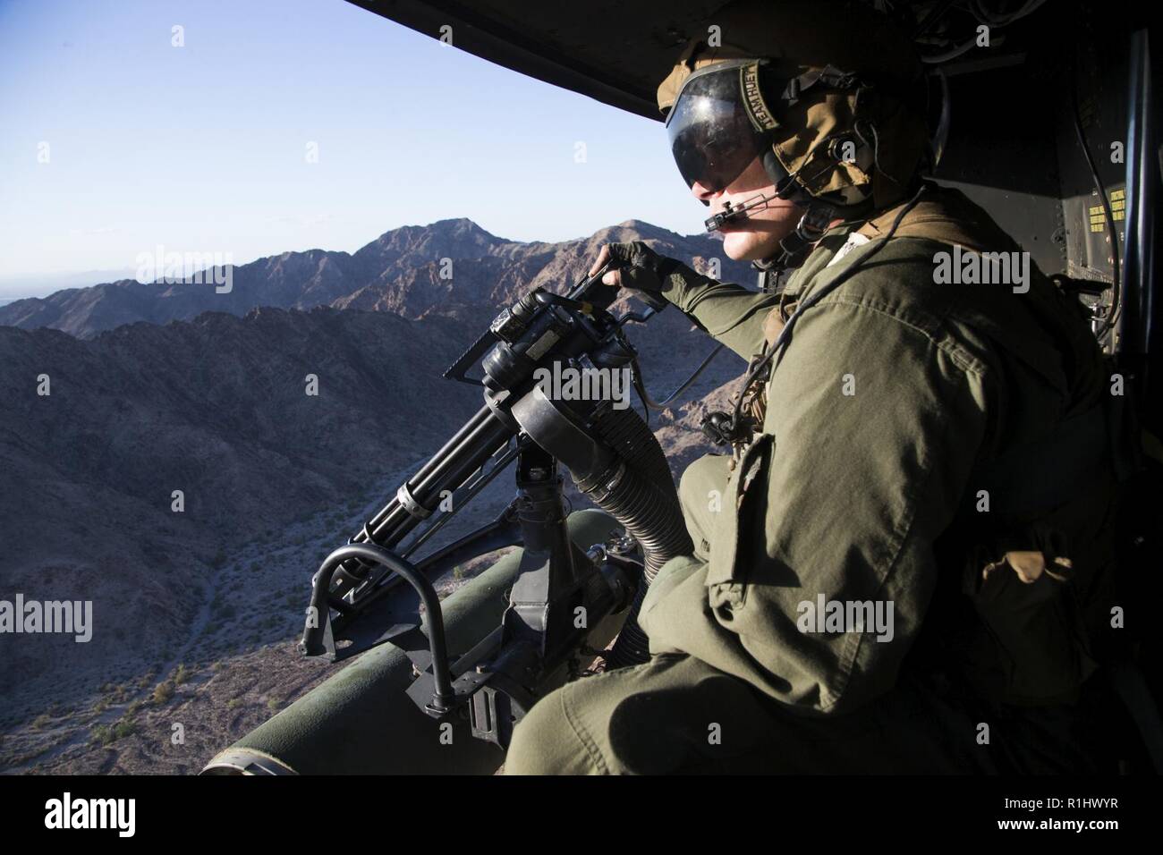 U.S. Marine Corps Sgt. Tannyr Novak, a UH-1Y aircraft crew chief with ...