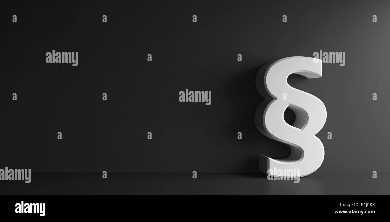 White Paragraph sign on dark grey background, three-dimensional ...