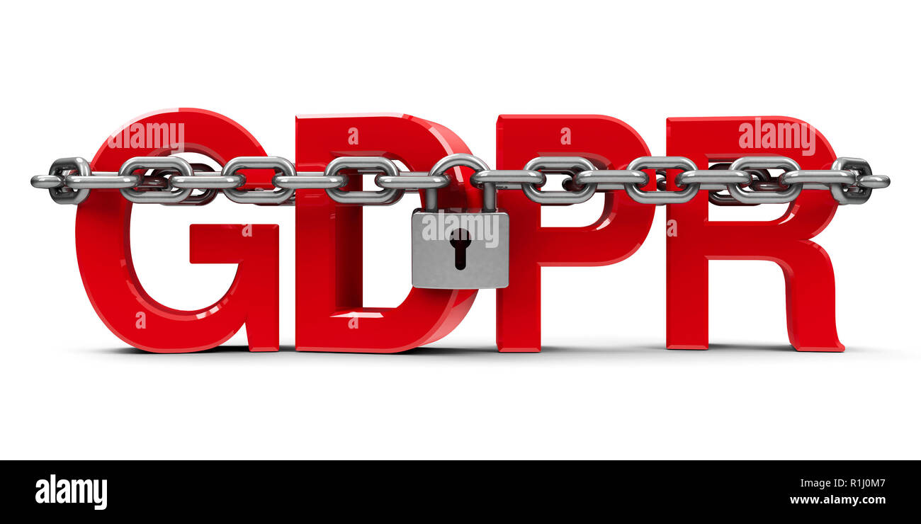 Red word GDPR - General Data Protection Regulation - with chain and ...