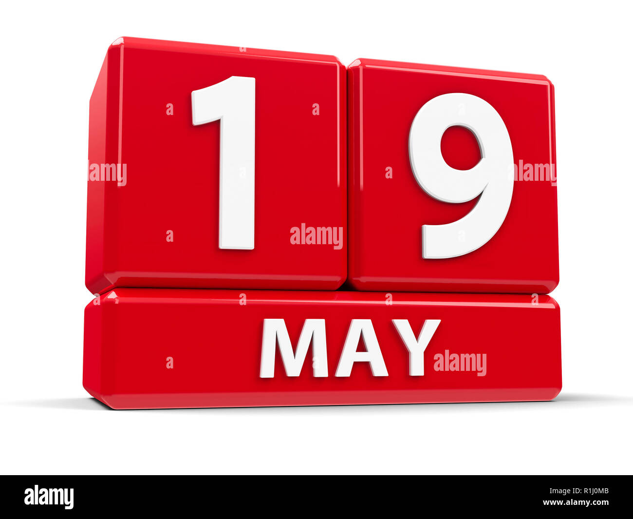 Red cubes - The Nineteenth of May - on a white table, three-dimensional ...