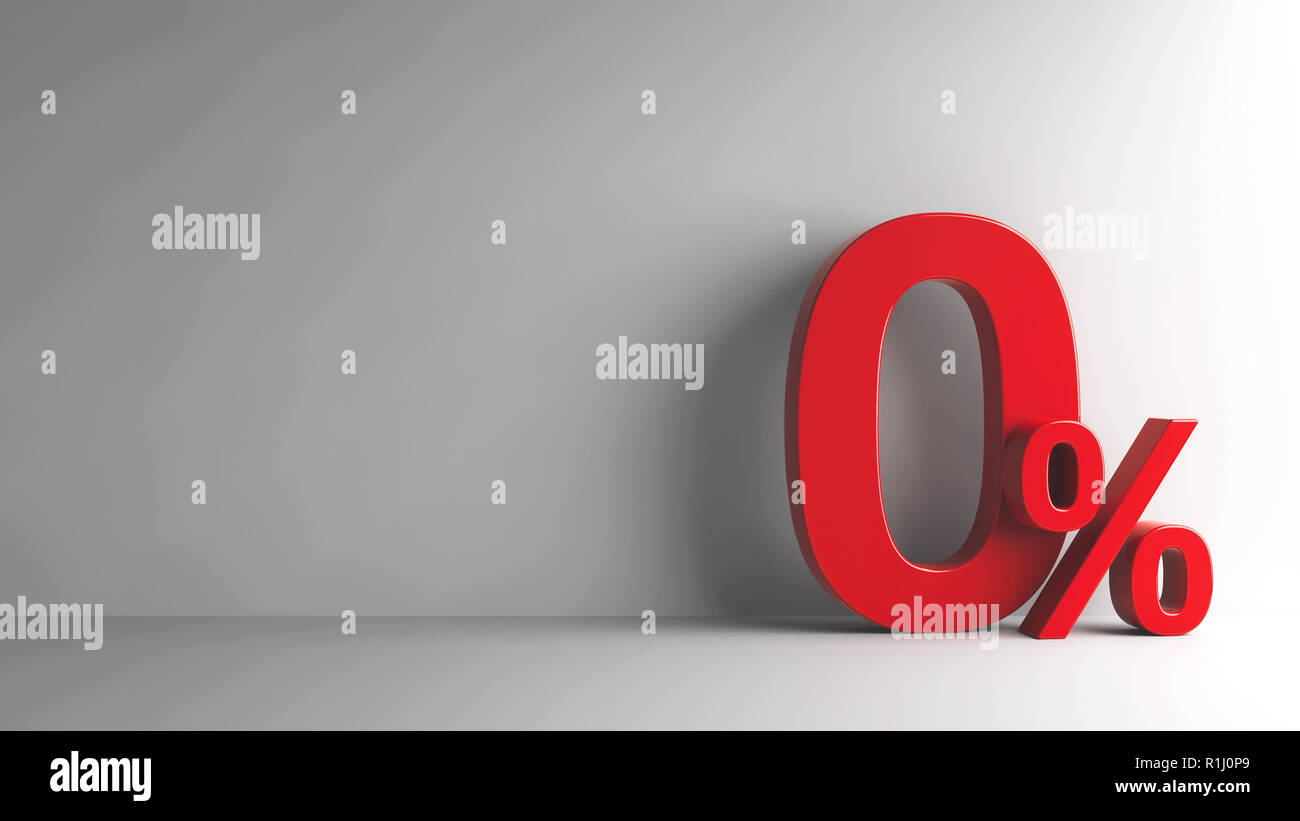 Red Zero Percent sign on grey background, three-dimensional rendering ...
