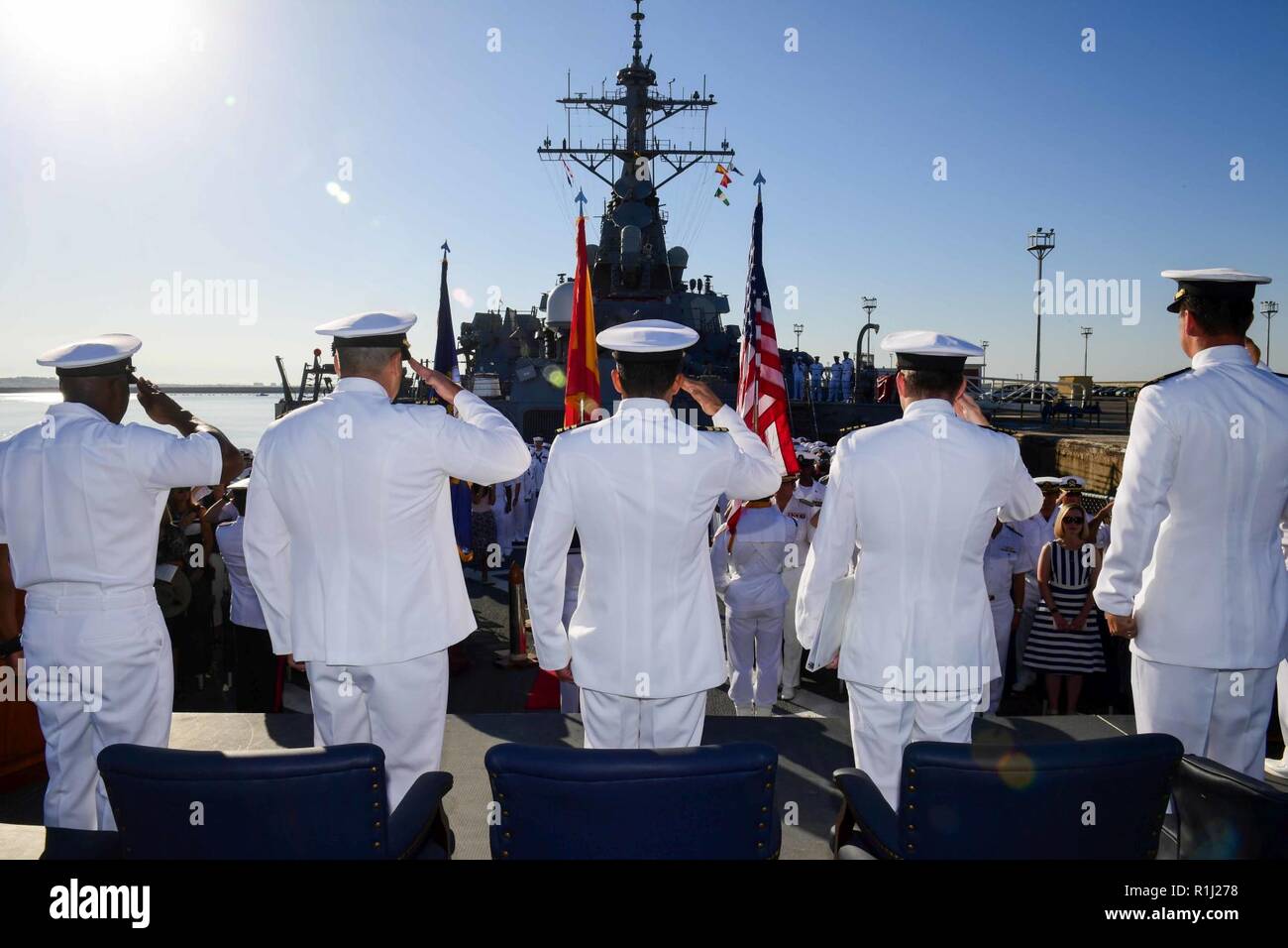 NAVAL STATION ROTA, Spain (Sept. 25, 2018) - Left to right, the Arleigh ...