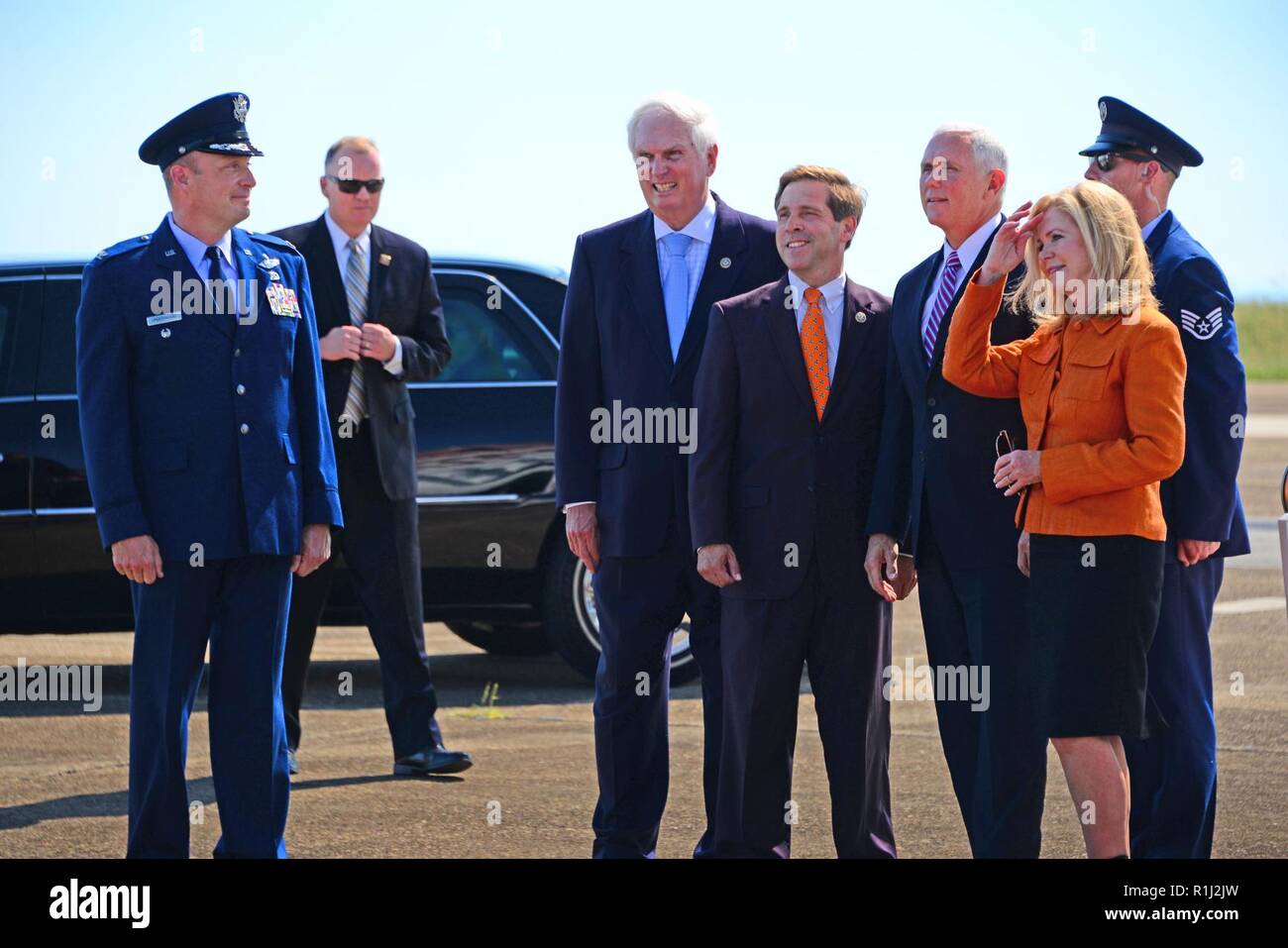 Vice President Mike Pence is greeted by 134th Air Refueling Wing Vice ...