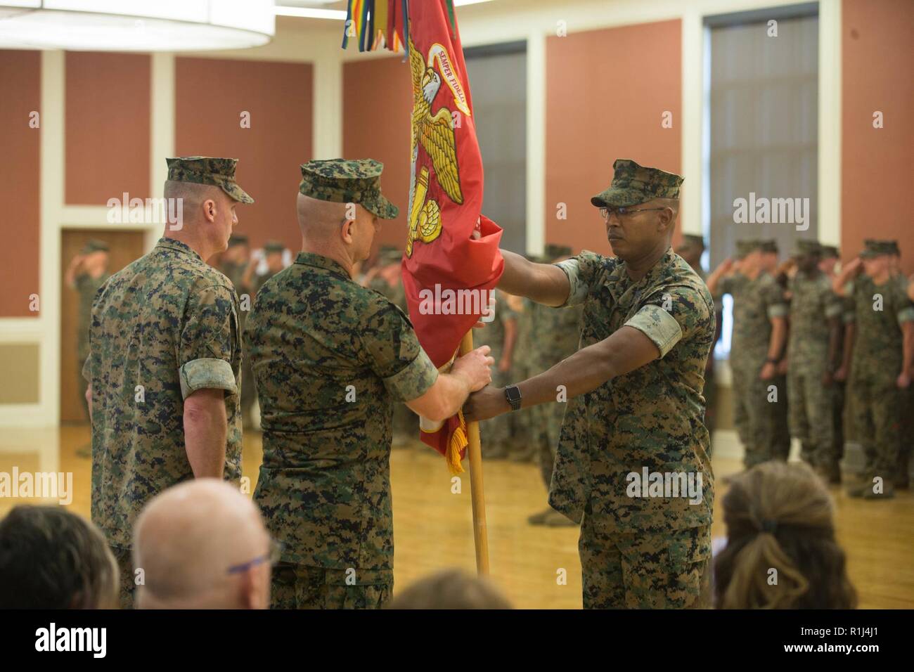 U.S. Marine Corps 1st Sgt. Damian Sinanon, right, with Combat Logistics ...