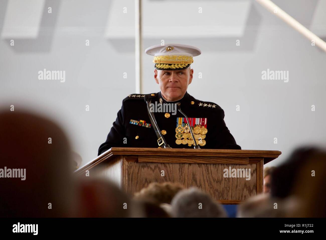 Commandant of the Marine Corps Gen. Robert B. Neller speaks to guests ...