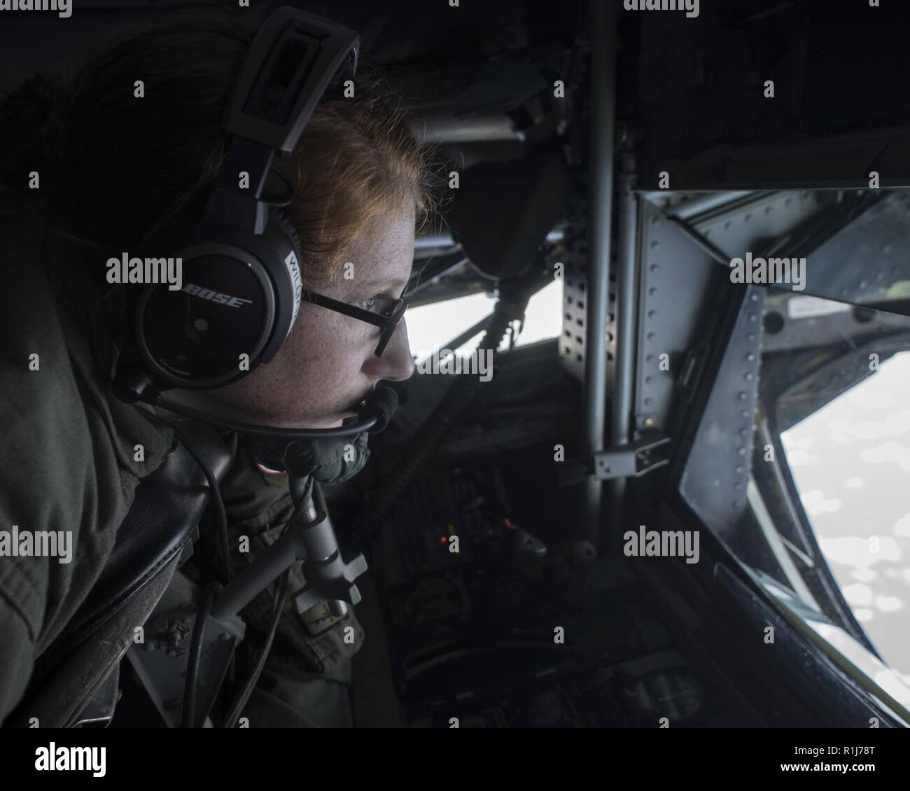 U.S. Air National Guard Staff Sgt. Ashley Williams, a boom operator with the 121st Air Refueling ...