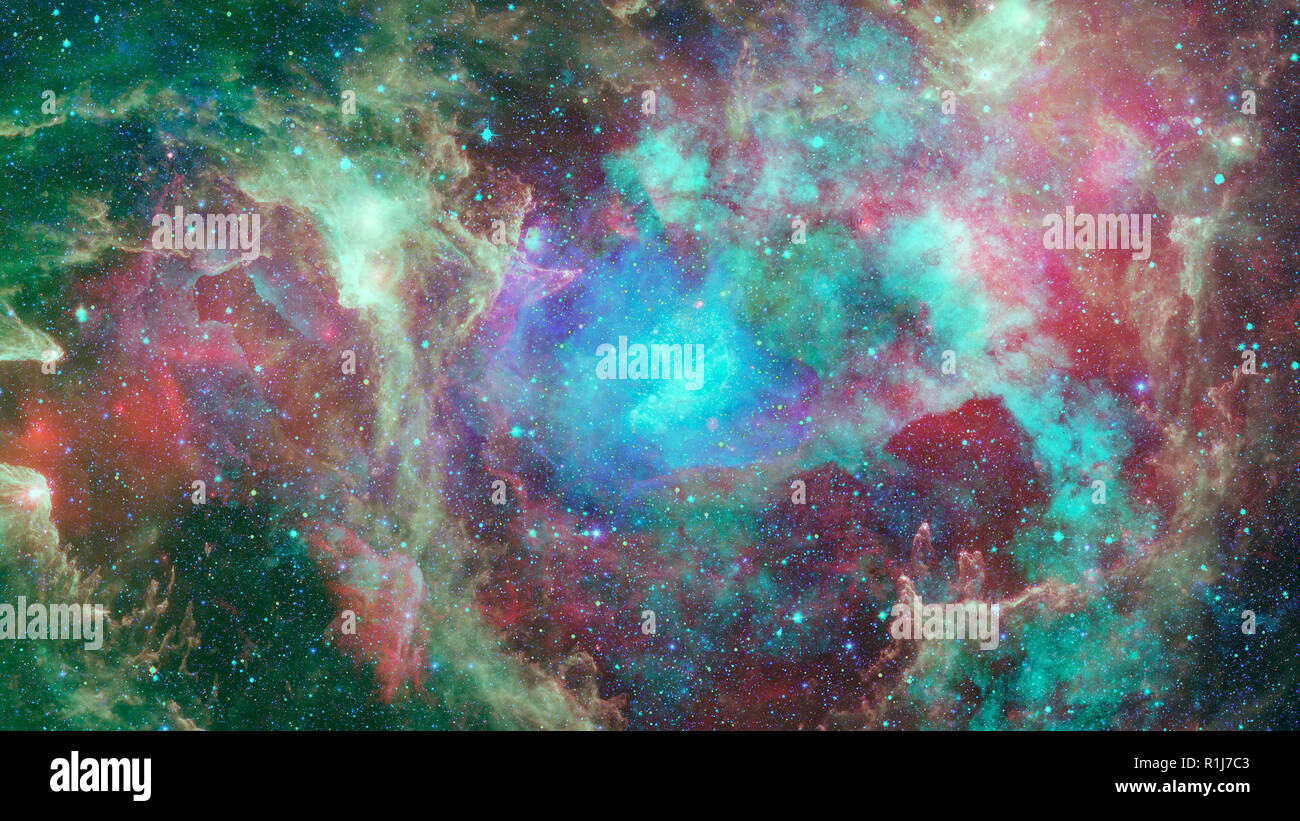 Colored nebula and open cluster of stars in the universe. Elements of ...