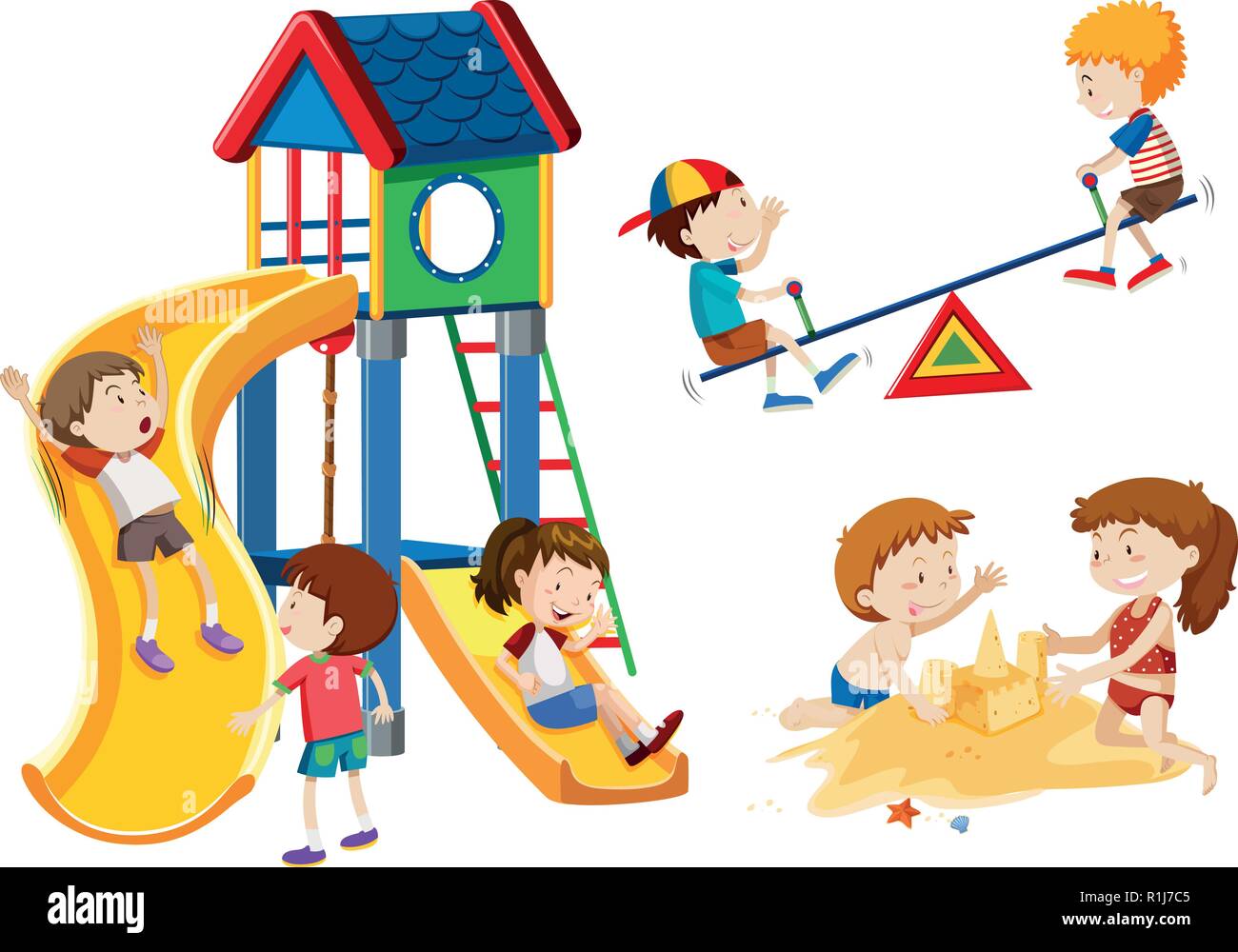 Kids playing at playground illustration Stock Vector Image & Art - Alamy