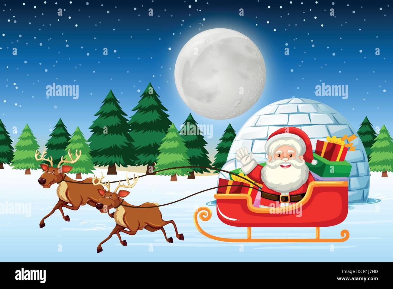 Santa riding sleigh at night illustration Stock Vector Image & Art - Alamy