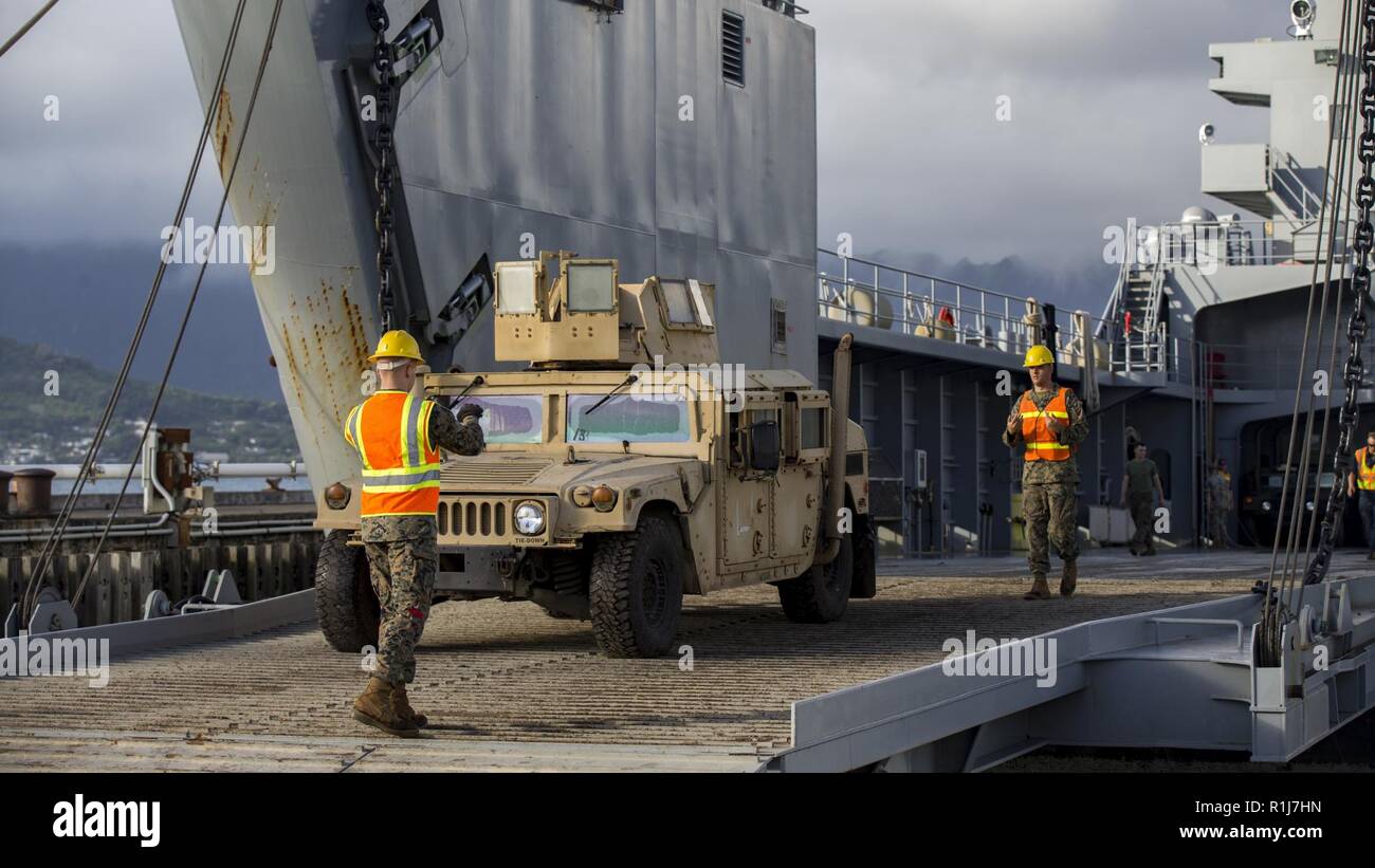 U.S. Marines with Combat Logistics Battalion 3 (CLB-3) load a High ...