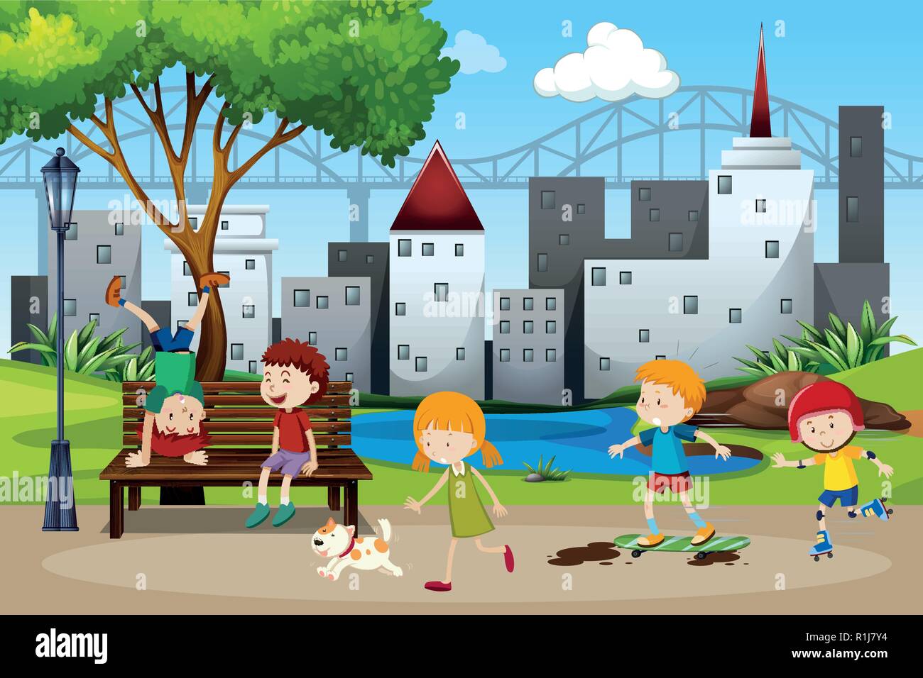 Children playing in the park illustration Stock Vector Image & Art - Alamy