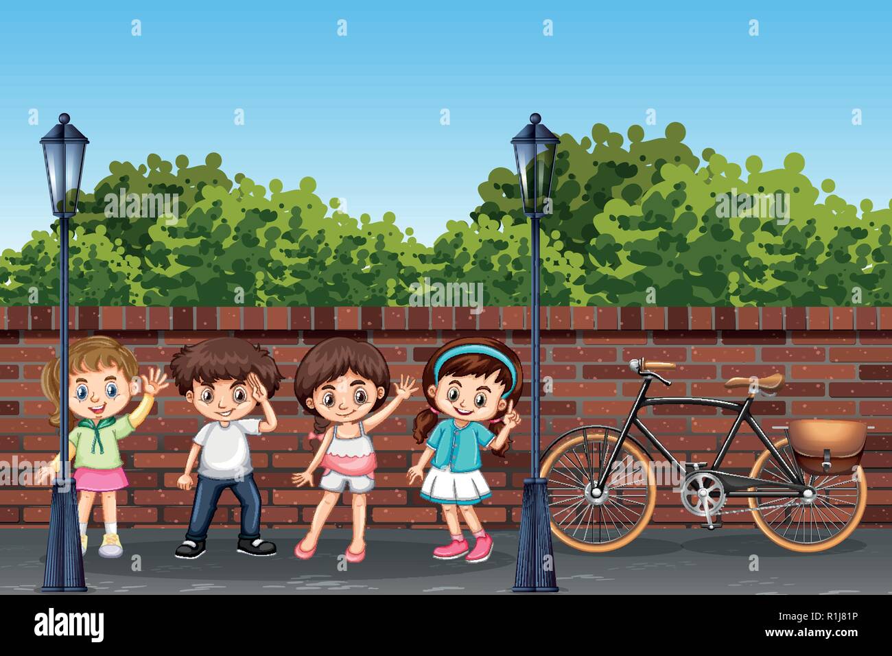 Group of children in street illustration Stock Vector Image & Art - Alamy