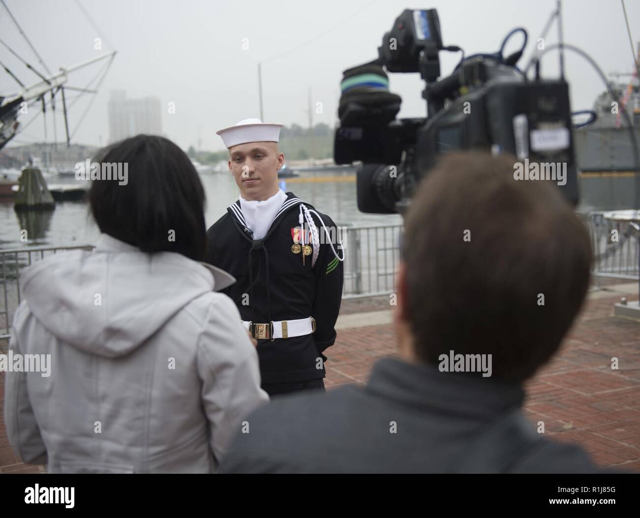 BALTIMORE (Oct. 8, 2018) News reporters from WBAL News Radio interview ...