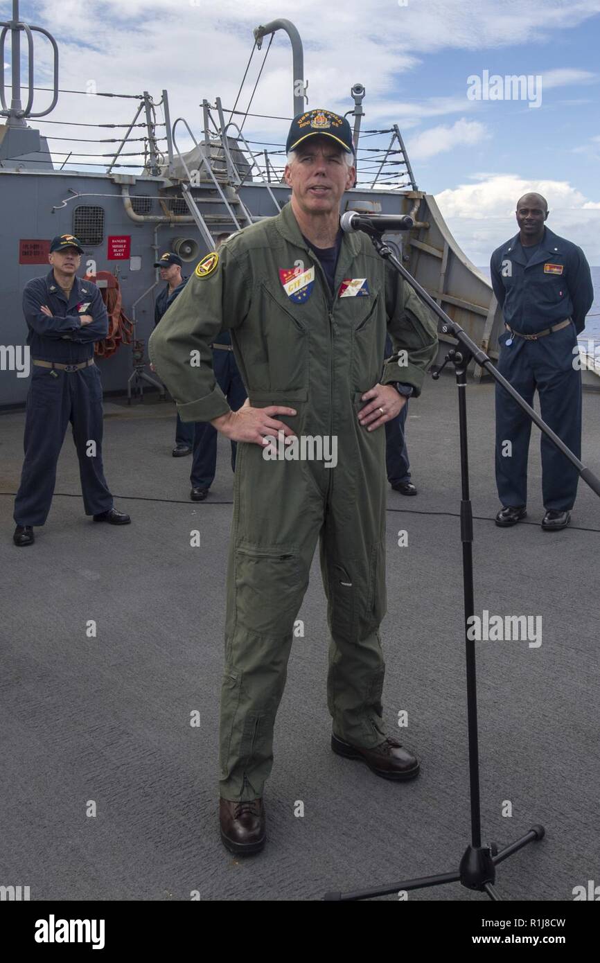 PHILIPPINE SEA (Oct. 8, 2018) Rear Adm. Karl O. Thomas, commander, Task ...