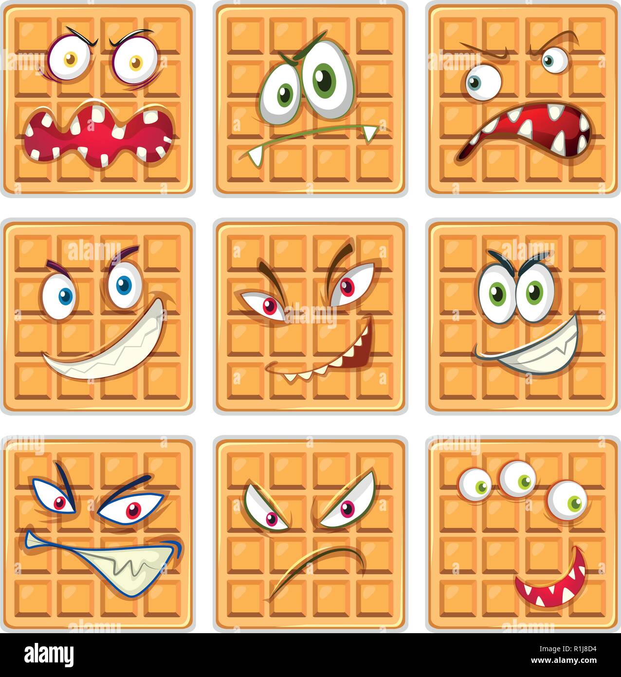 Set of waffle facial expression illustration Stock Vector Image & Art ...