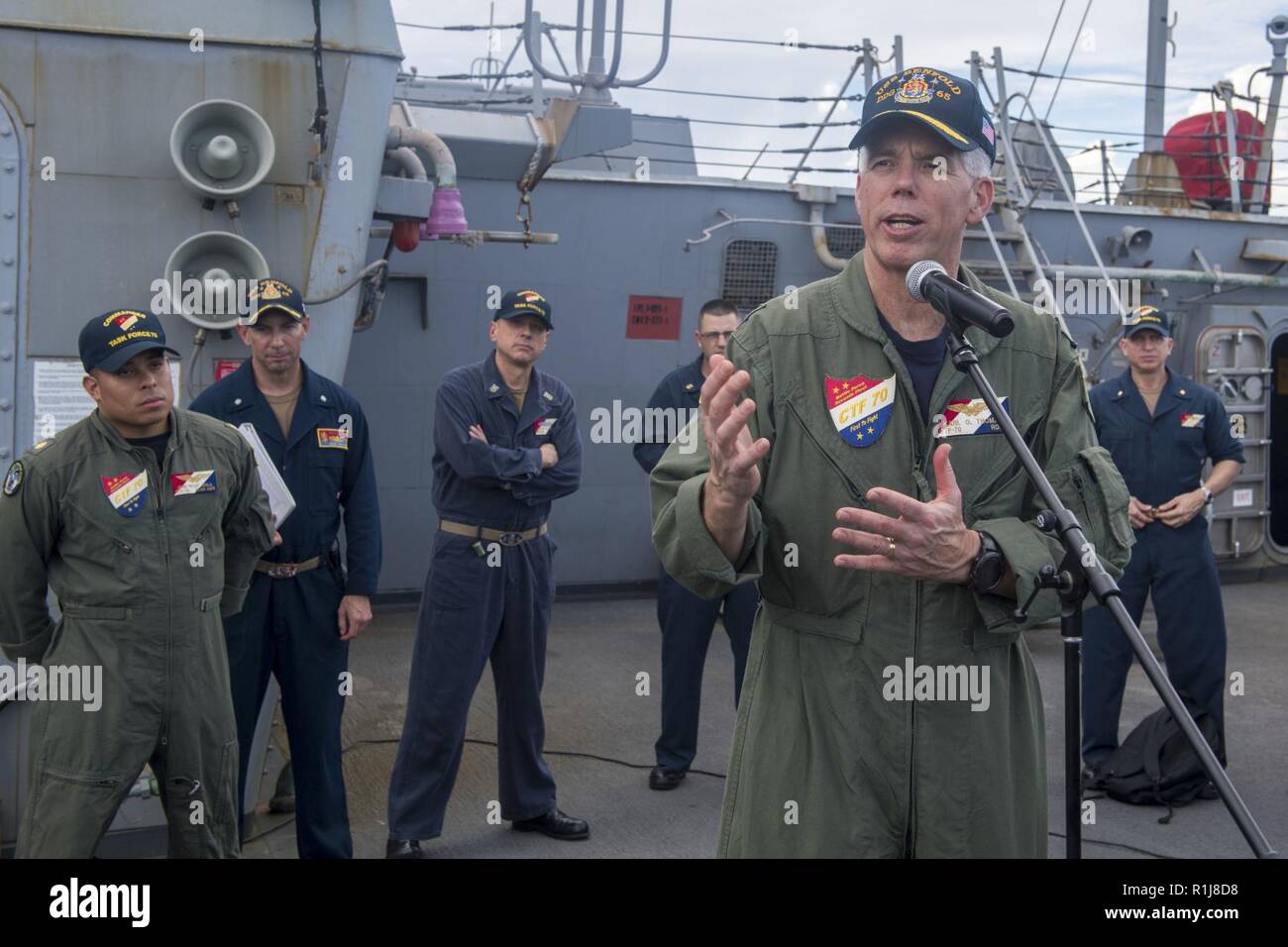 PHILIPPINE SEA (Oct. 8, 2018) Rear Adm. Karl O. Thomas, commander, Task ...