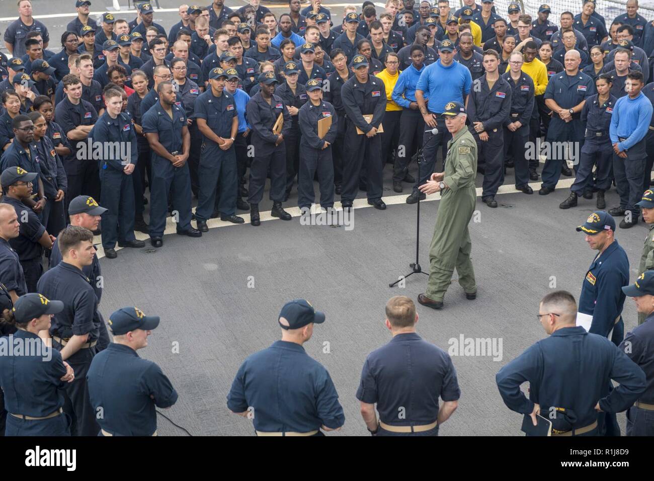 PHILIPPINE SEA (Oct. 8, 2018) Rear Adm. Karl O. Thomas, commander, Task ...