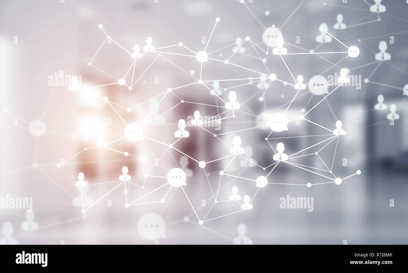 Concept of networking and connection against modern office blurred ...