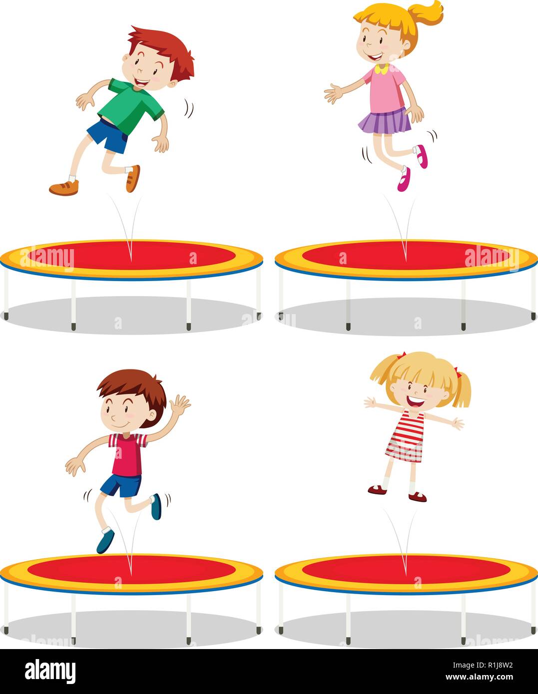 Set of children playing trampoline illustration Stock Vector Image ...