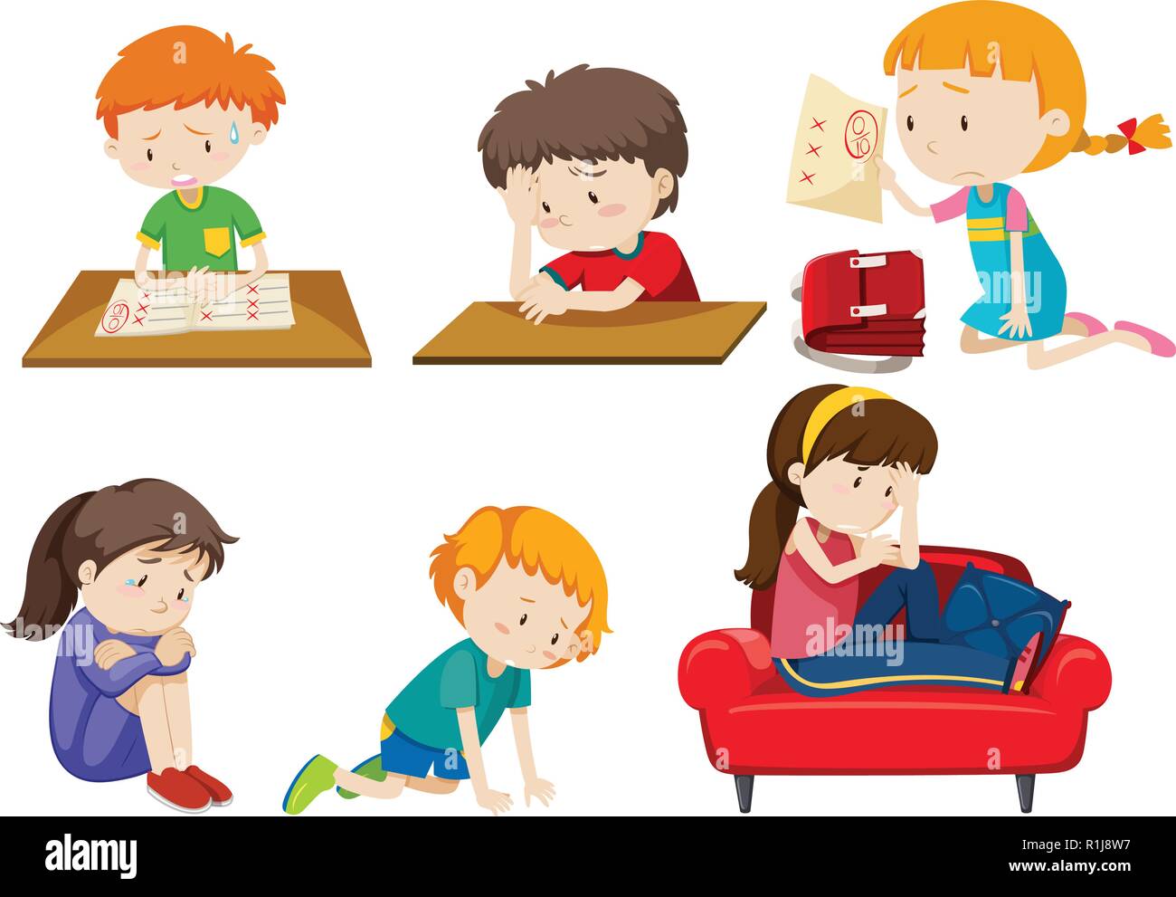 Set of depressed children illustration Stock Vector Image & Art - Alamy