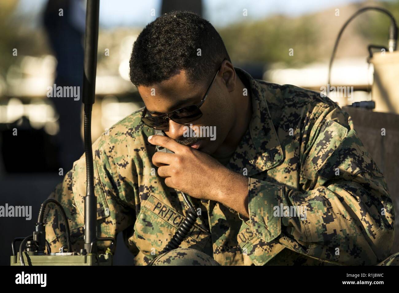 U.S. Marine Corps Cpl. Daeton Pritchett, a radio operator with Marine ...