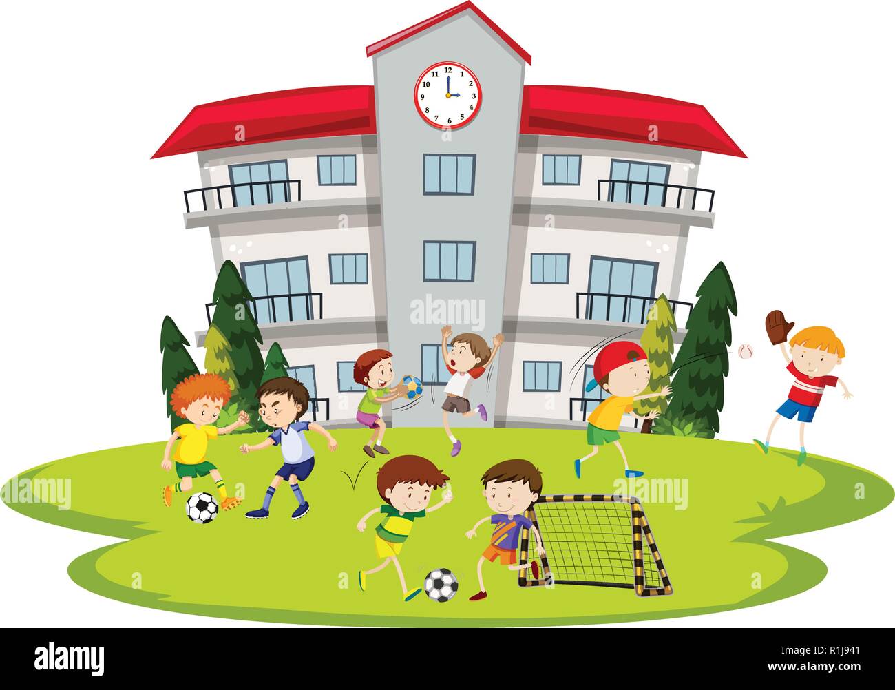Boys playing football at school illustration Stock Vector Image & Art ...