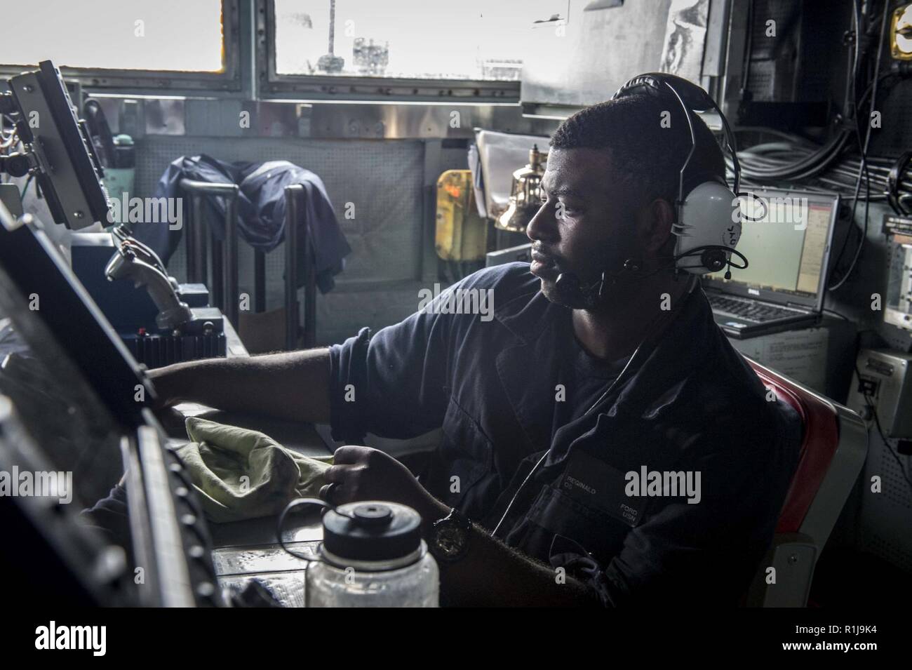 ATLANTIC OCEAN (Sept. 25, 2018) Operations Specialist Seaman Reginald ...