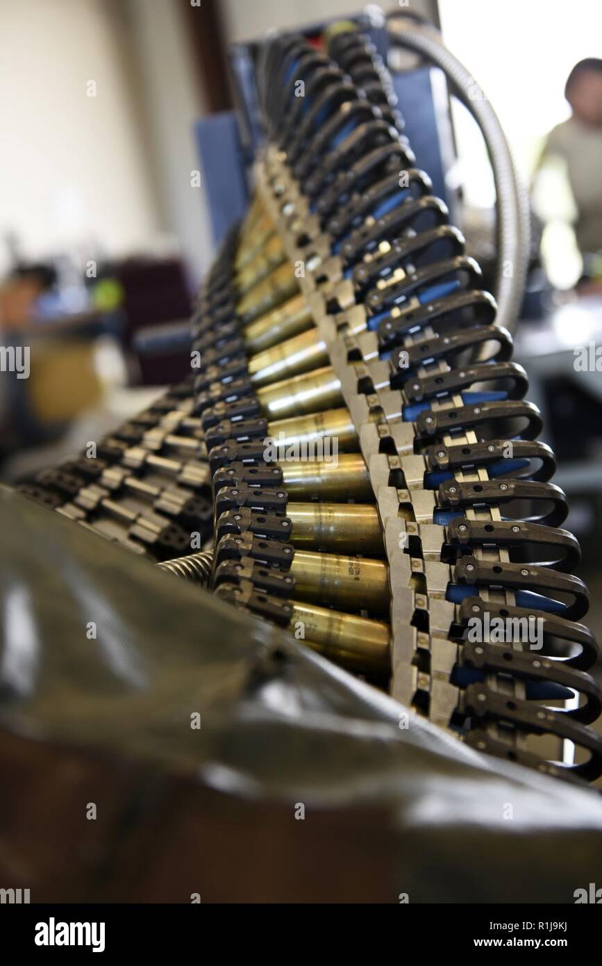 20 mm ammunition is unloaded from a gun truck Sept. 19, 2018 during ...