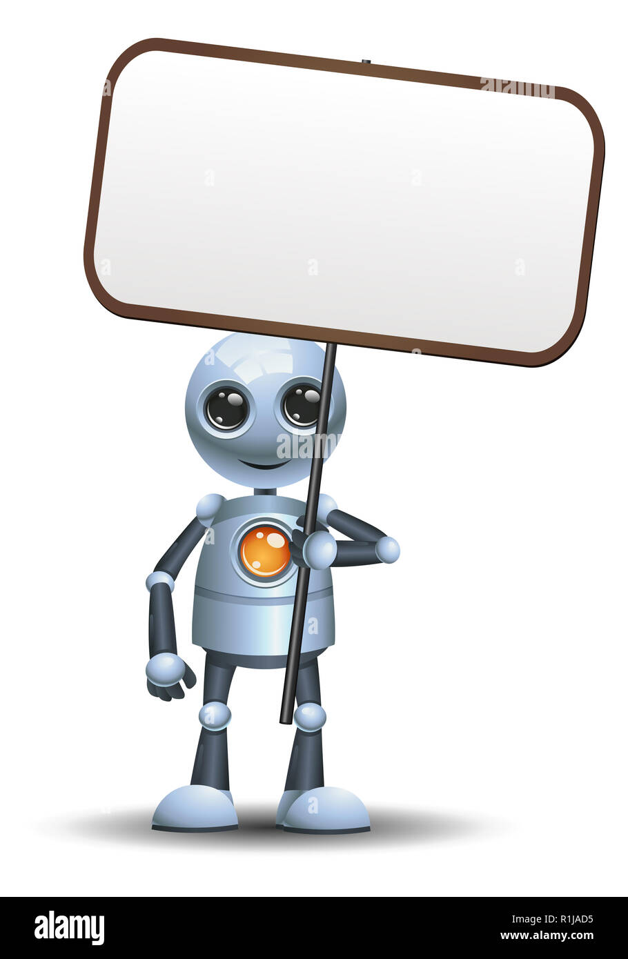 illustration of a happy little robot businessman hold sign on isolated ...