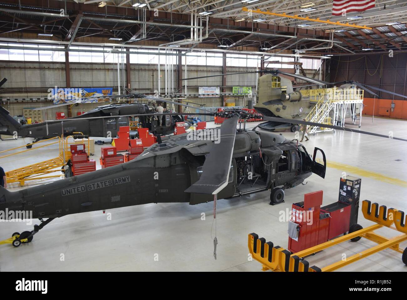 An inside look at the main hangar of the Army Aviation Support Facility ...