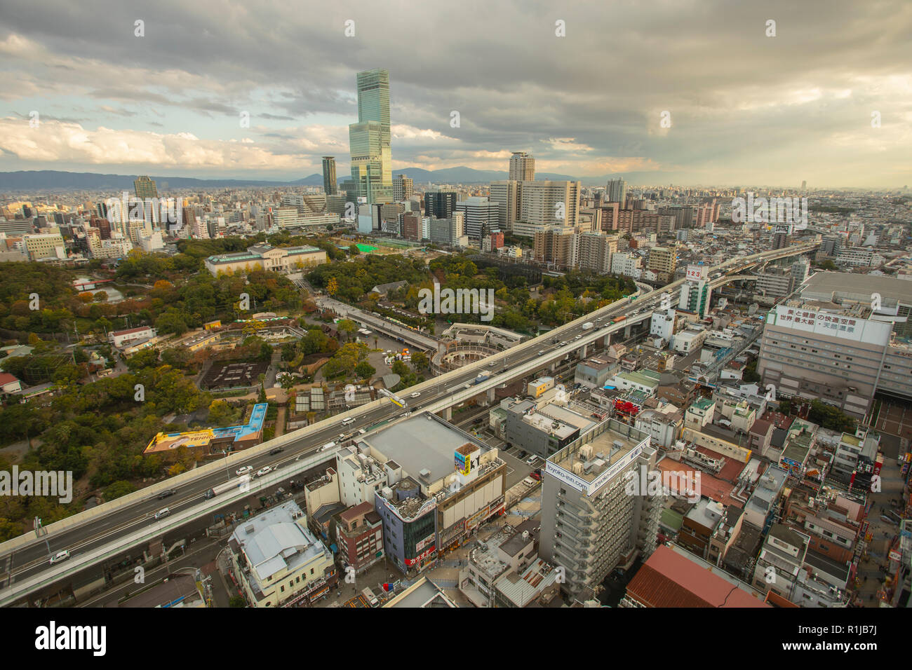 osaka japan - november6,2018 : panorama view of osaka city skyline from ...