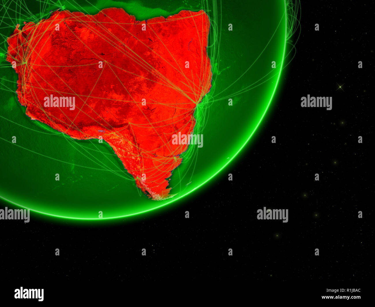 South America on green Earth with network. Concept of connectivity. May ...
