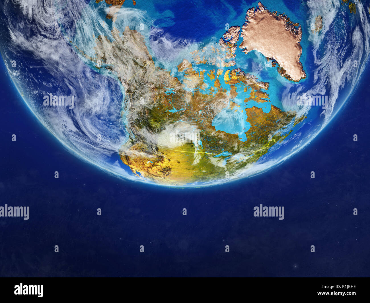 North America from space on model of planet Earth with country borders ...