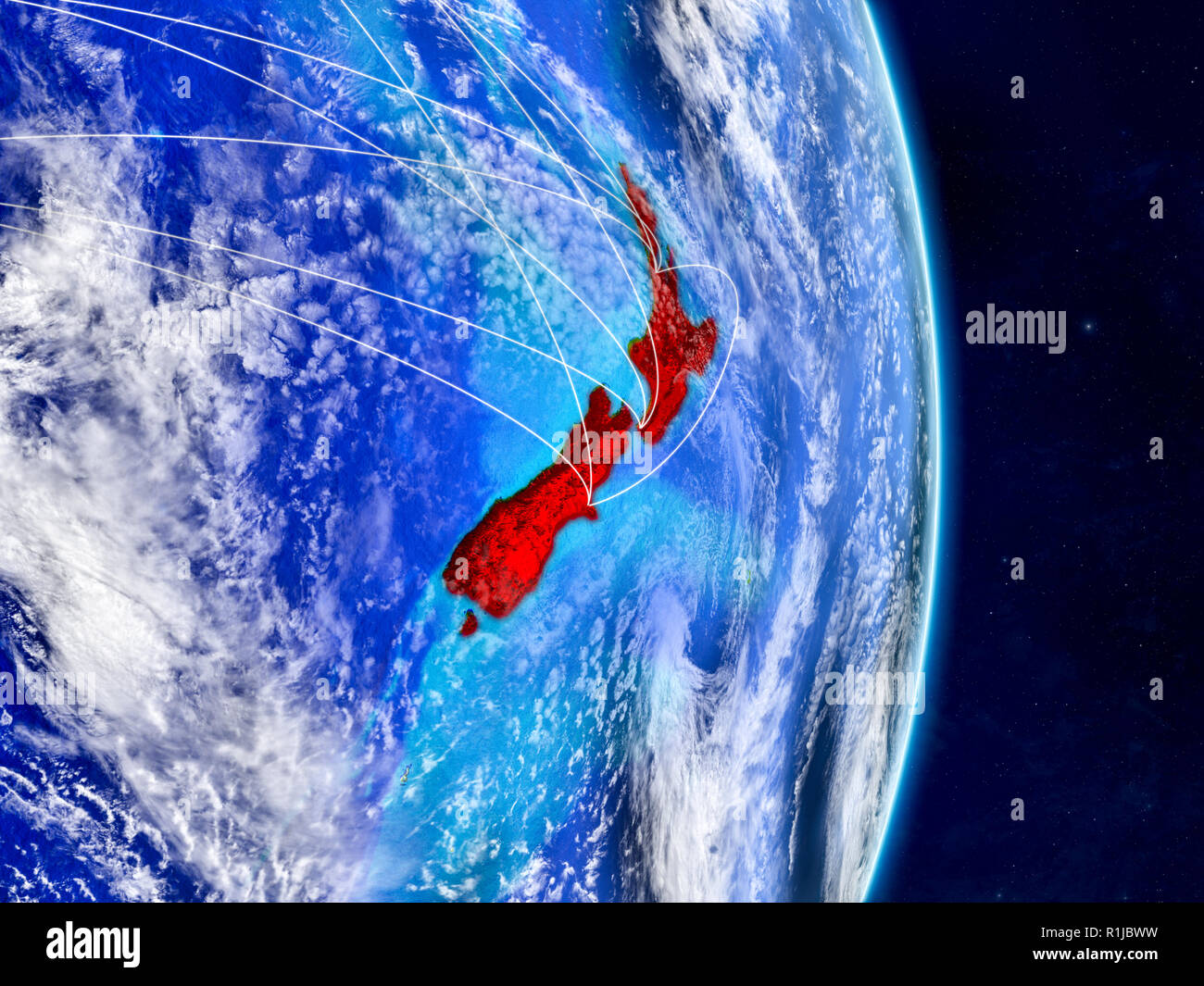 New Zealand on planet Earth with networks. Extremely detailed planet ...