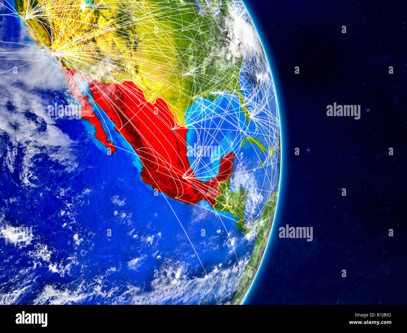 Mexico on planet Earth with networks. Extremely detailed planet surface ...