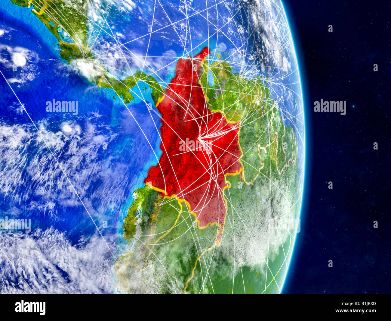 Colombia on planet Earth with networks. Extremely detailed planet ...