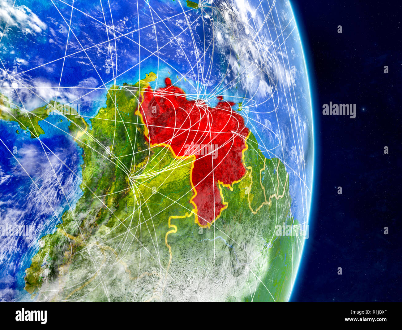 Venezuela on planet Earth with networks. Extremely detailed planet ...