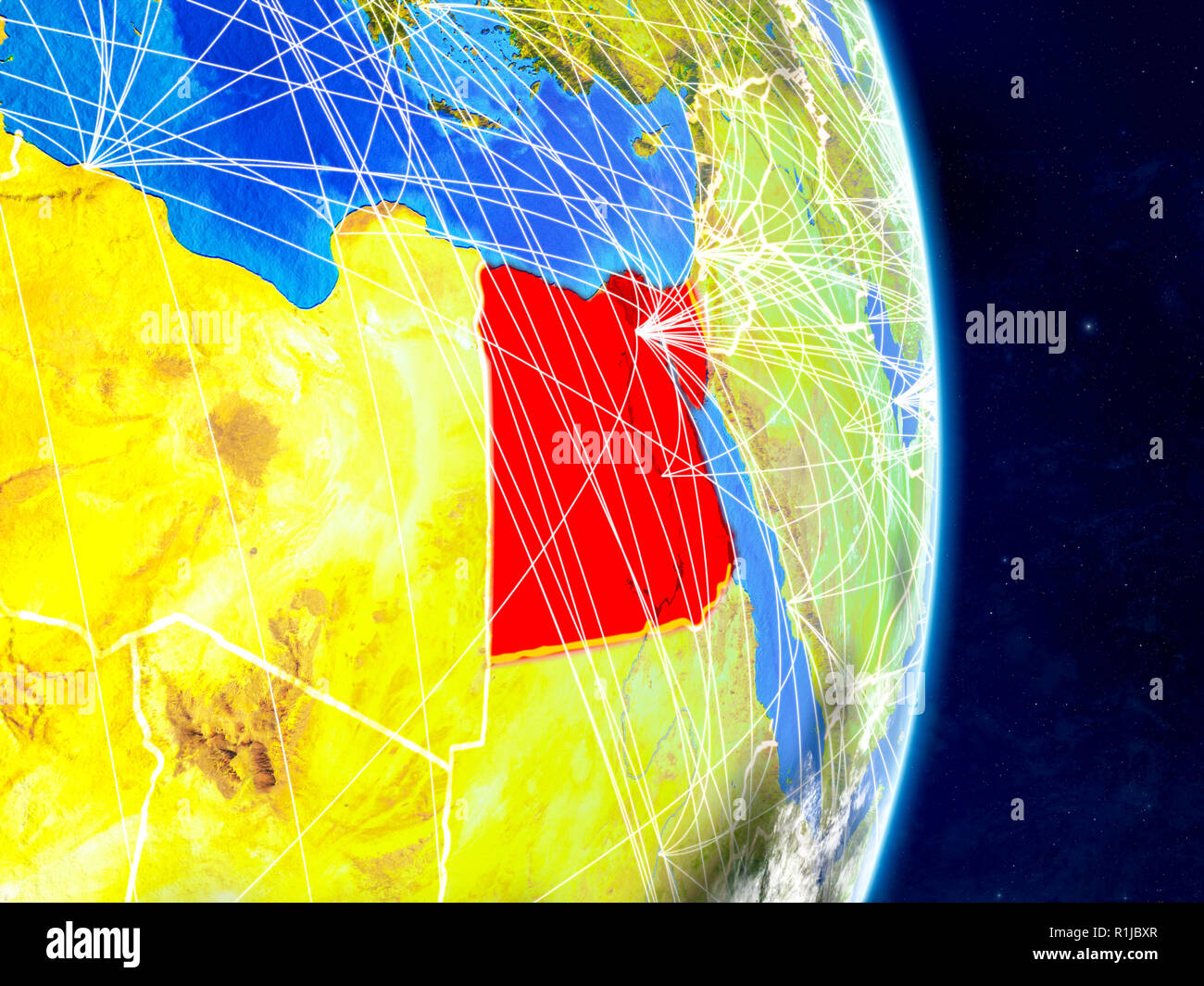 Egypt on planet Earth with networks. Extremely detailed planet surface ...