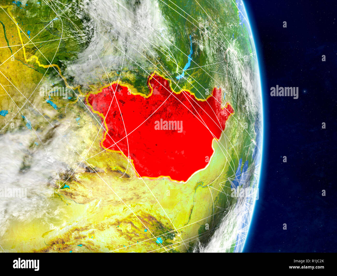 Mongolia on planet Earth with networks. Extremely detailed planet ...