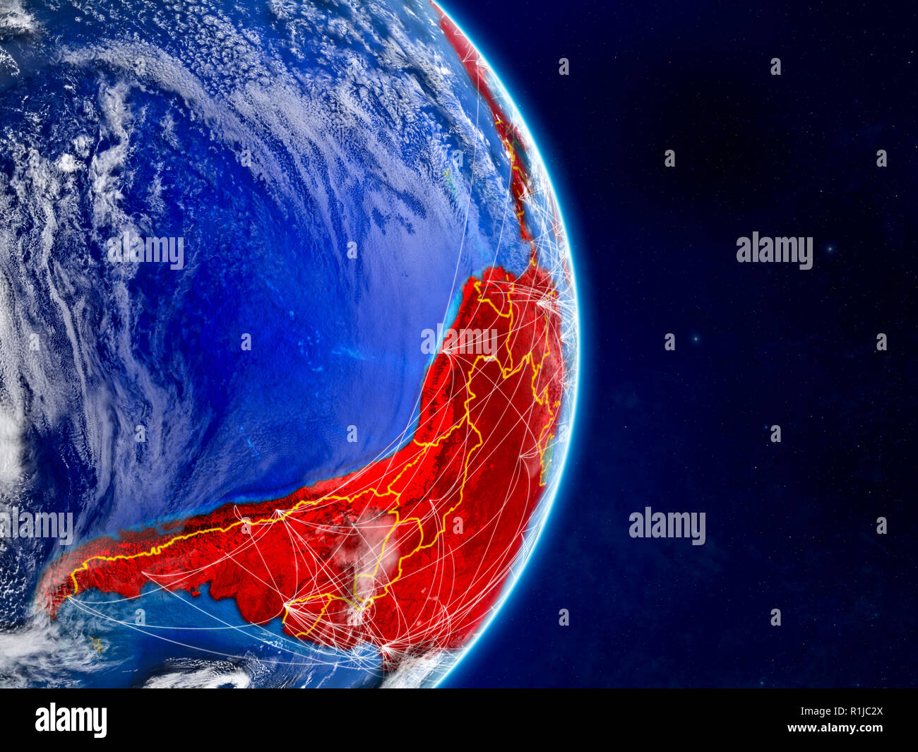 Latin America on planet Earth with networks. Extremely detailed planet ...
