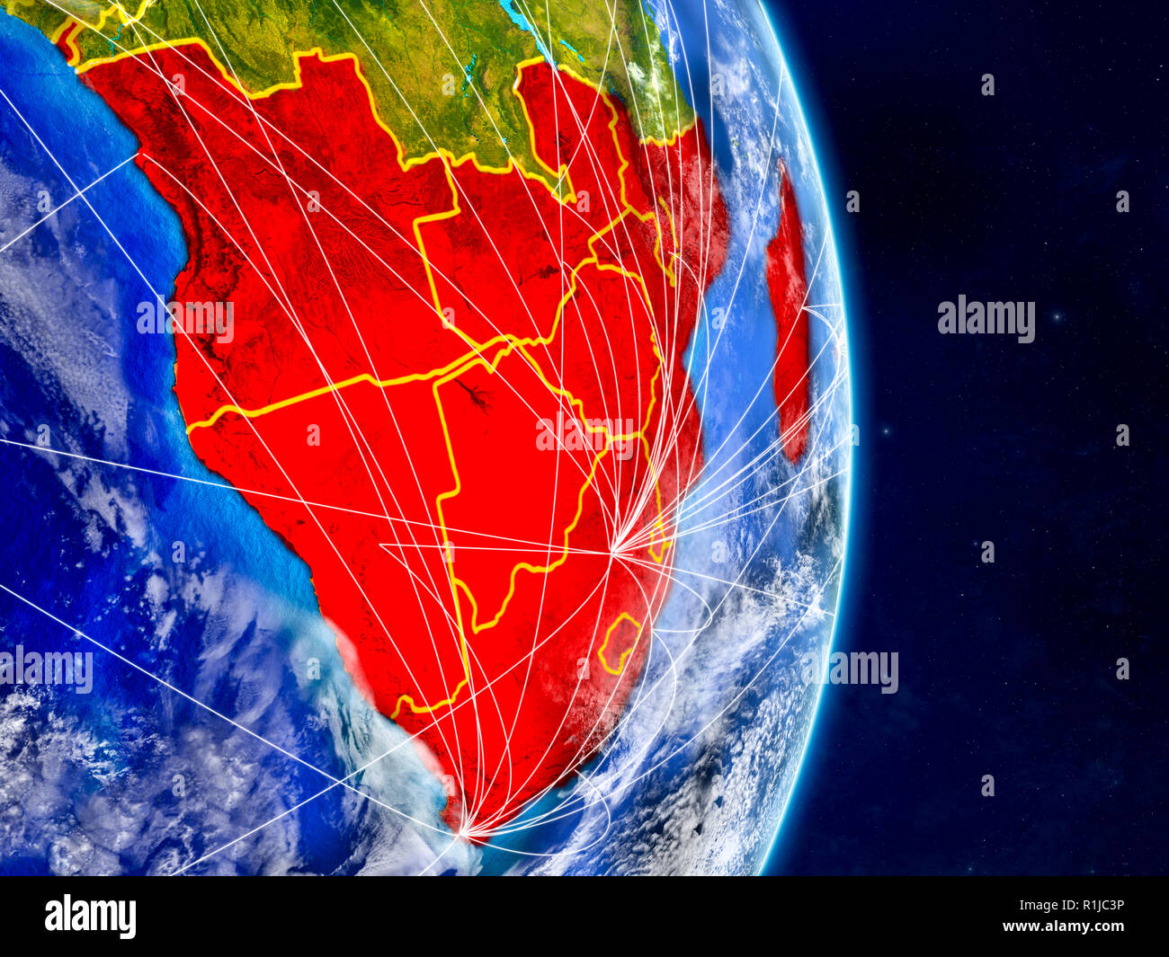 Southern Africa on planet Earth with networks. Extremely detailed ...