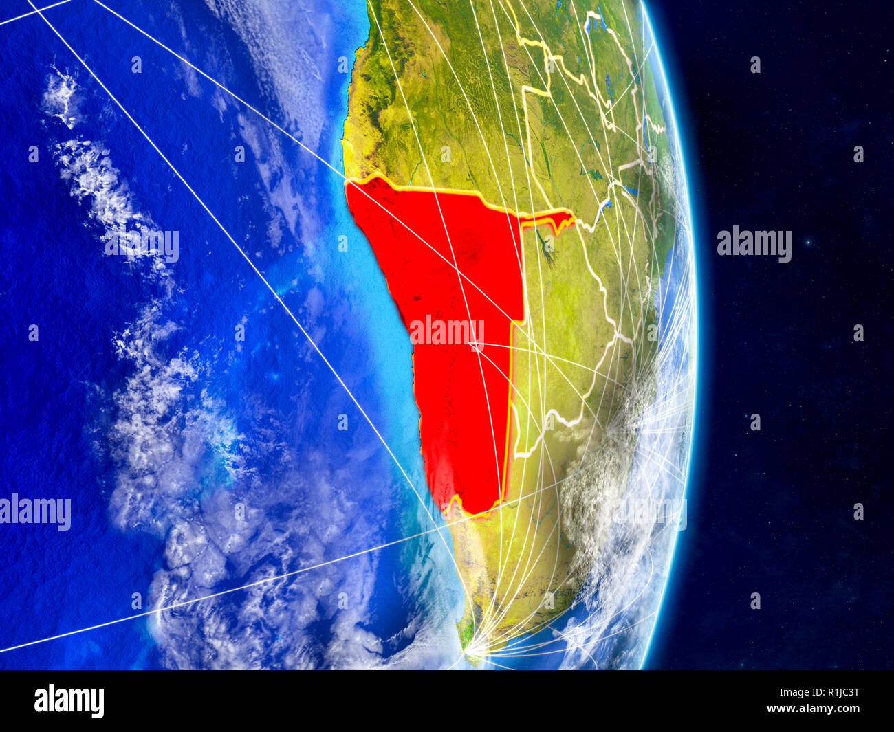 Namibia on planet Earth with networks. Extremely detailed planet ...
