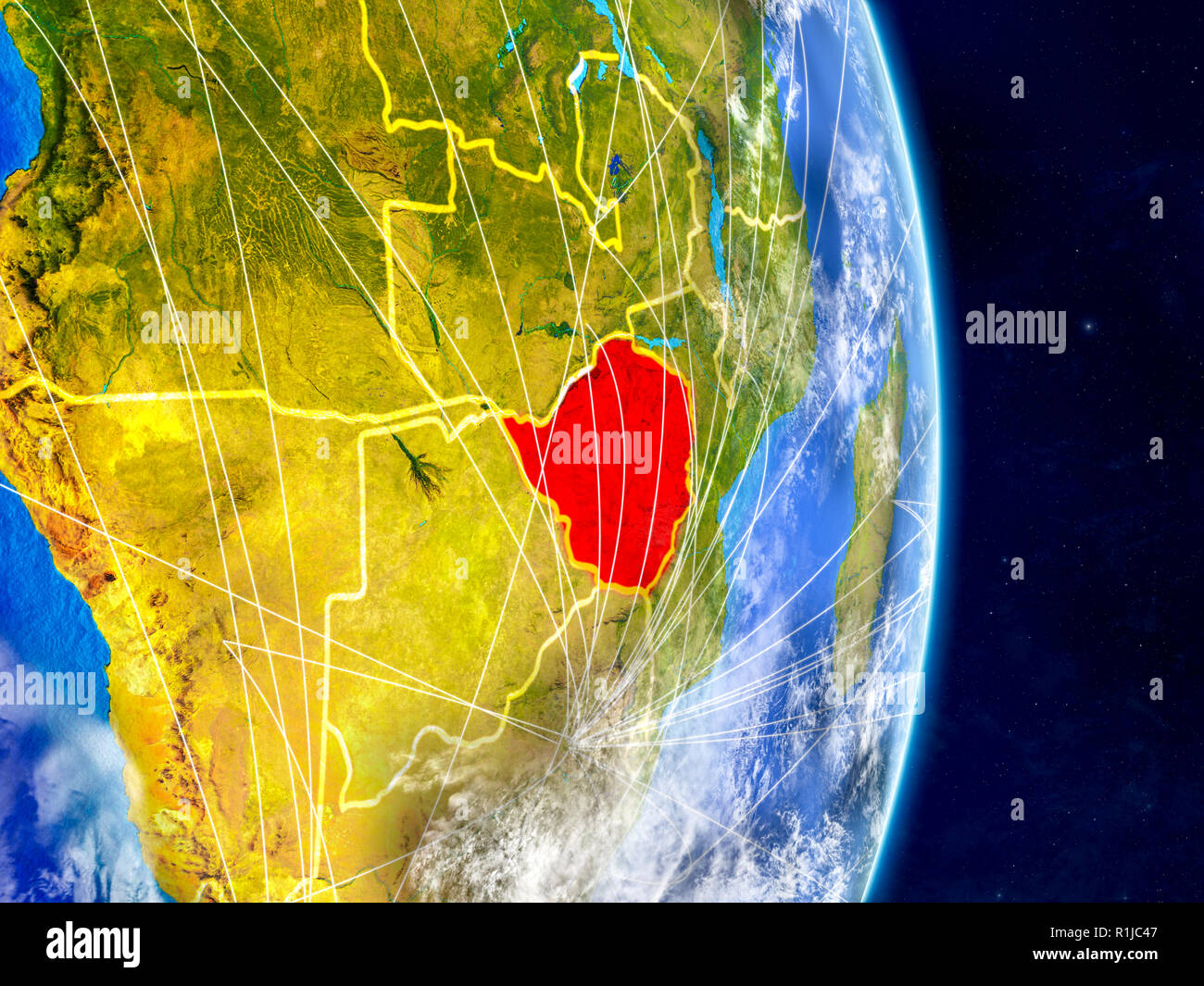 Zimbabwe on planet Earth with networks. Extremely detailed planet ...