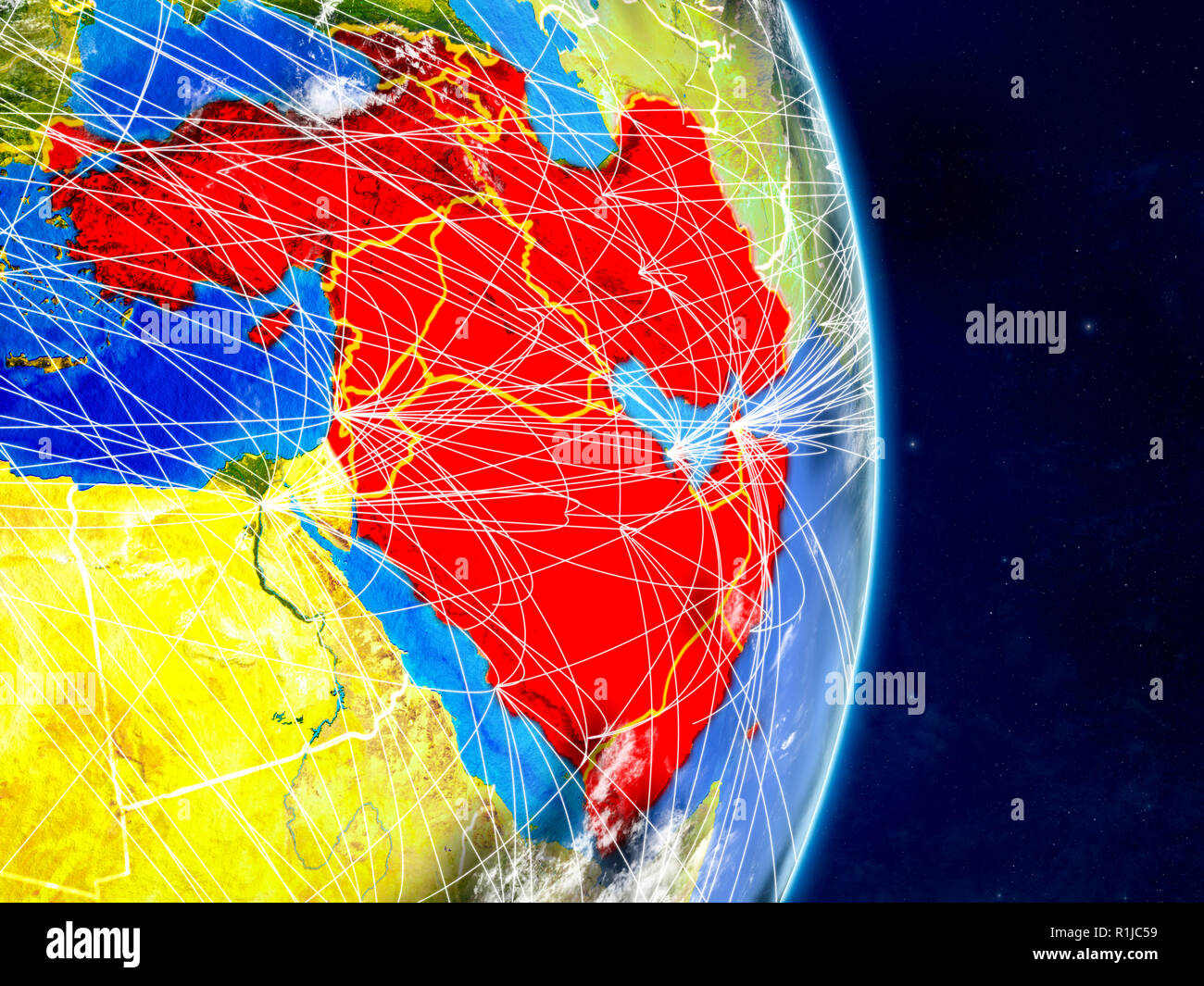 Western Asia on planet Earth with networks. Extremely detailed planet ...