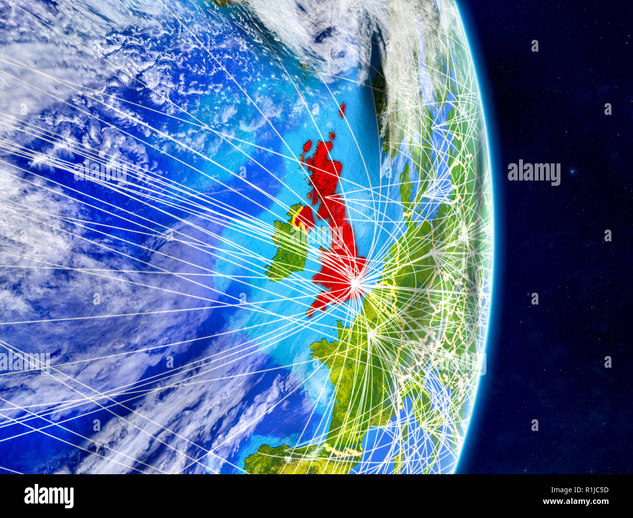 United Kingdom on planet Earth with networks. Extremely detailed planet ...